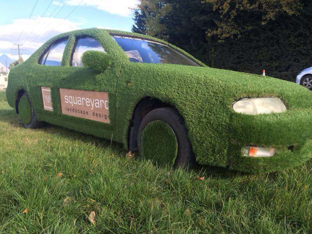 Turf-covered car provides unique marketing for landscaping firm | Total ...